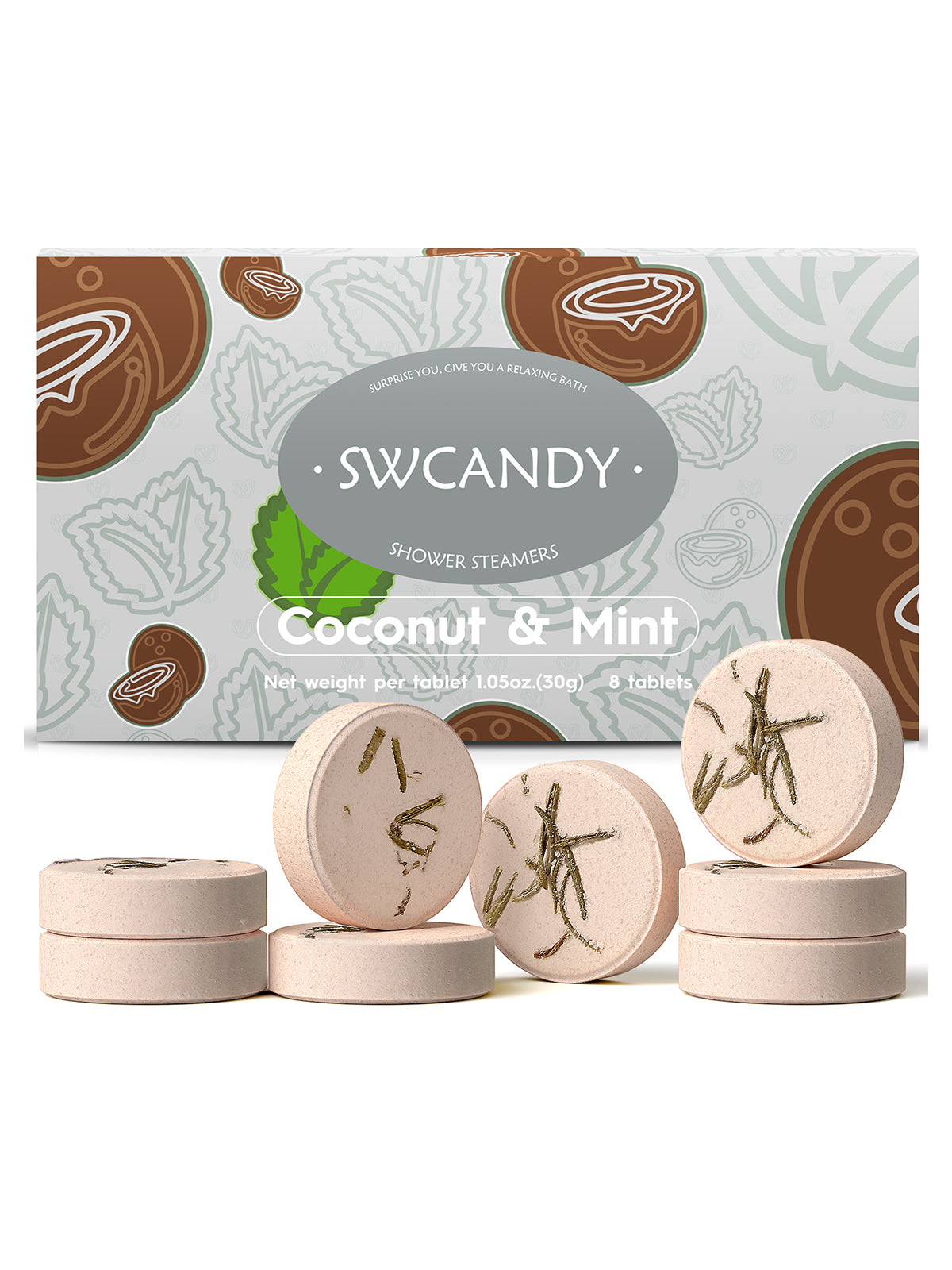 SWCandy Aromatherapy Shower Steamers Gifts Coconut Mint 8 Pcs – SWCANDY